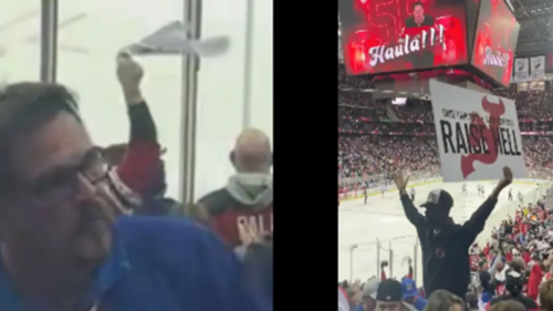 Rangers fan sucker punches Devils fan as he leaves the building after ...